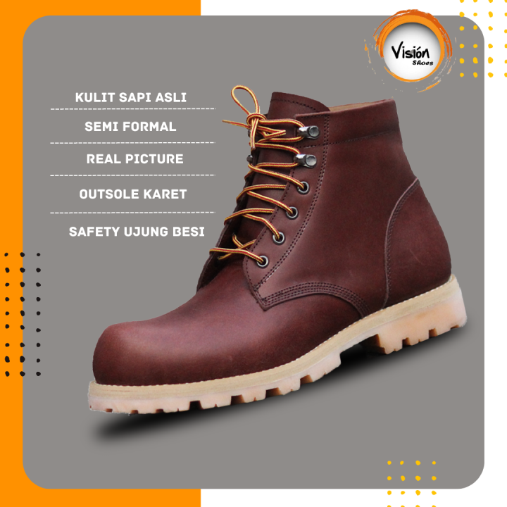 SEPATU BOOT SEMI FORMAL VISION SHOES KULIT SAPI COKLAT SAFETY PRIA ...