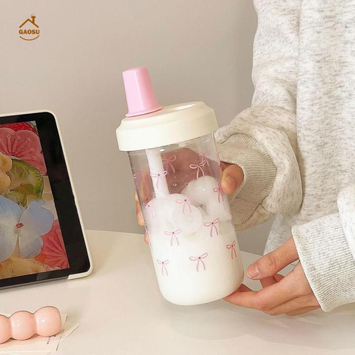 GAOSU Di động Chai nước có nơ hồng Thiết kế dễ thương Rõ ràng Ly trà ...