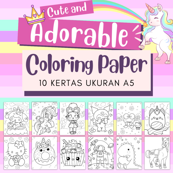 10 Lembar Kertas Mewarnai Untuk Anak Paud TK SD Coloring Paper Ukuran ...