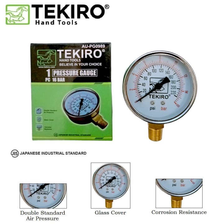 TEKIRO Pressure Gauge 16 Bar - Alat Ukur Tekanan Angin Ban 16 Bar ...
