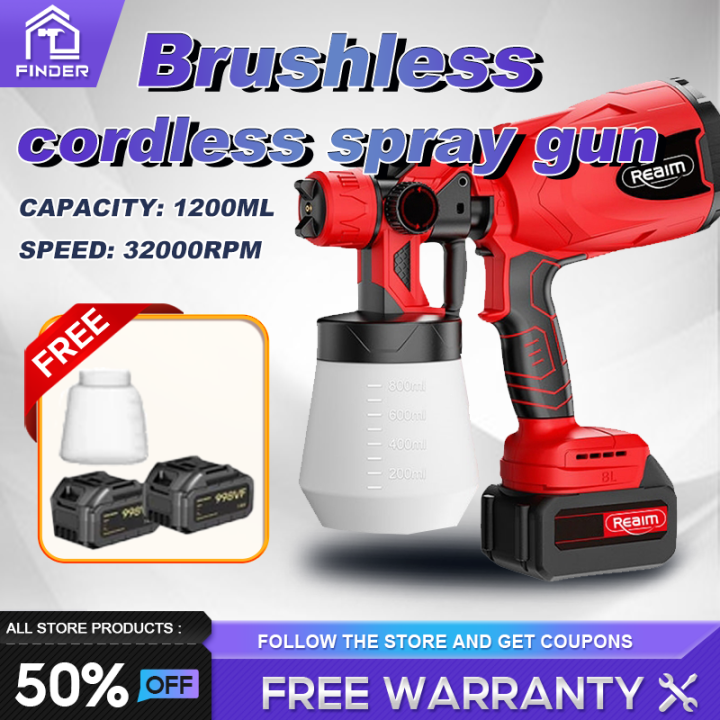 REAIM Cordless Electric Paint Sprayer 1200ml, 32000RPM High Speed ...