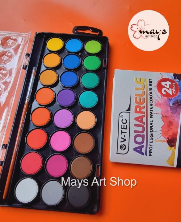 V-Tec Solid Watercolor Aquarelle Set Paint - Cat Air Padat Isi 12 24 36 ...