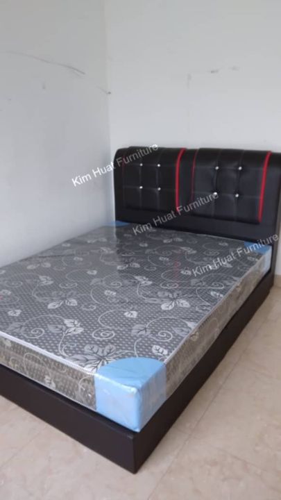 Katil Kulit PVC Hitam Katil Single Super Single Queen King Tambah Foam ...