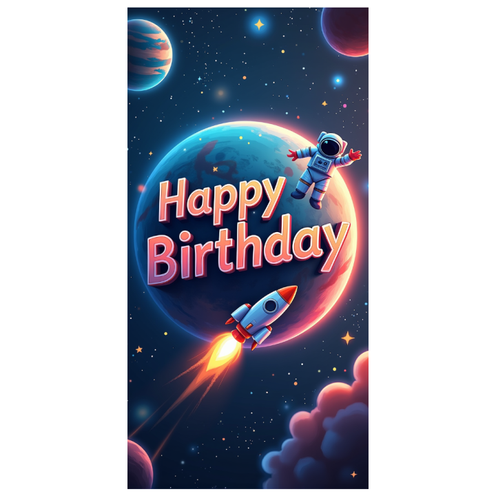 Party Space Theme Birthday Backdrop Astronaut Rocket Banner Celebration ...
