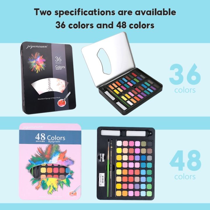 48 Colors Solid Watercolor Paint Set With Watercolor Brush Watercolor ...