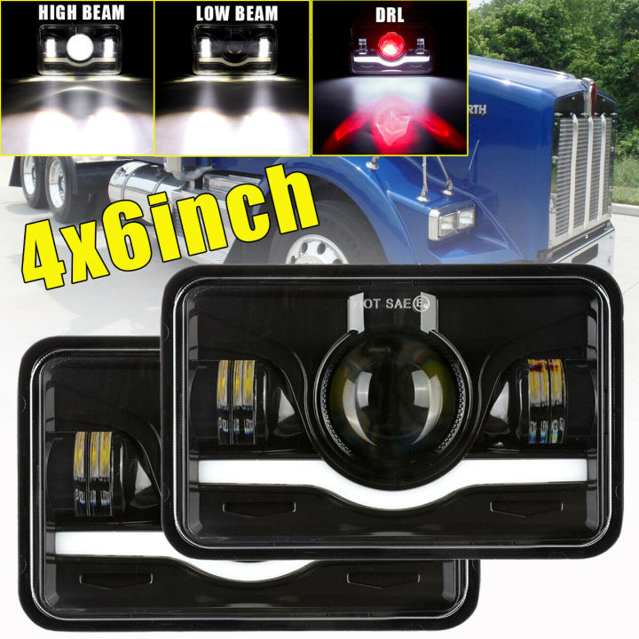 4X6 Car LED Square Headlights 6500K 120W Day Running Light Hi-Lo Beam ...