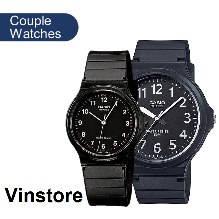 [Vinstore] Casio Couple Watch Set Black Resin Simple Analog Watch MQ-24 ...