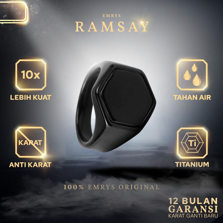 Emrys Premium Ring RAMSAY Real Titanium Anti Karat Cincin Titanium Pria ...