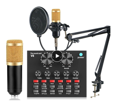 BM800 Karaoke Condenser Microphone With V8 Sound Card Mic For Pc Studio ...