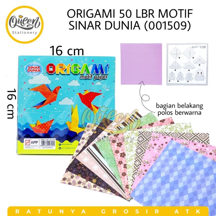 1 PAK (50 LEMBAR) ORIGAMI 50 LBR MOTIF SINAR DUNIA / KERTAS LIPAT MOTIF ...