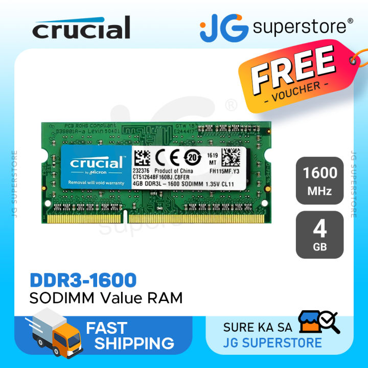 [CLEARANCE] Crucial 4GB Single DDR3L 1600 SODIMM CL11 1.35V Laptop ...