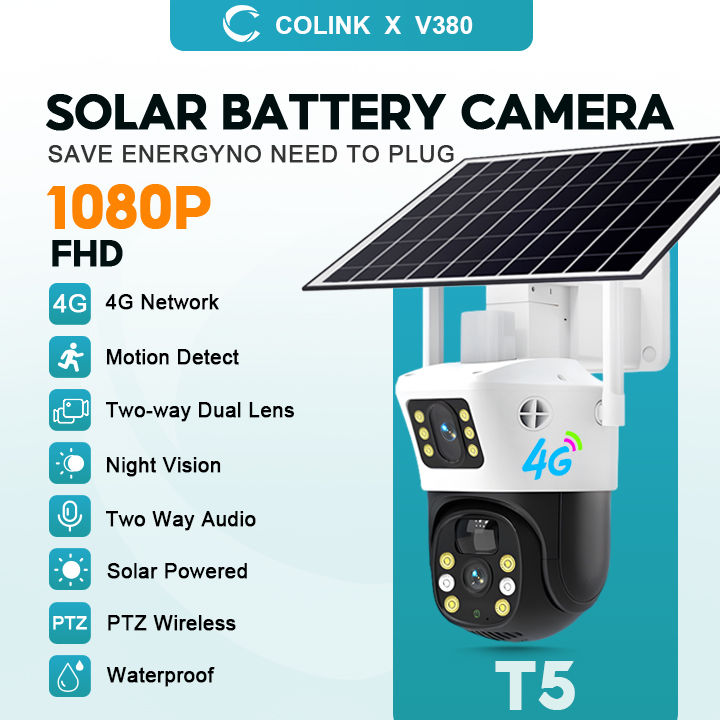 V380 PRO T5 4G Two Way Dual Lens Solar Power CCTV Camera Outdoor Waterproof 360 IP Wireless ...