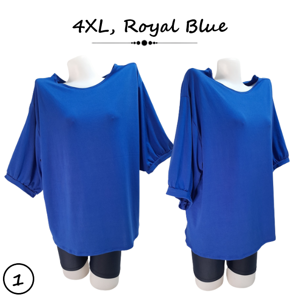 iChubby Plus Size (4XL), Plain Color, Round Neck, 3/4 Puff Sleeves, Elbow Length Blouse for ...