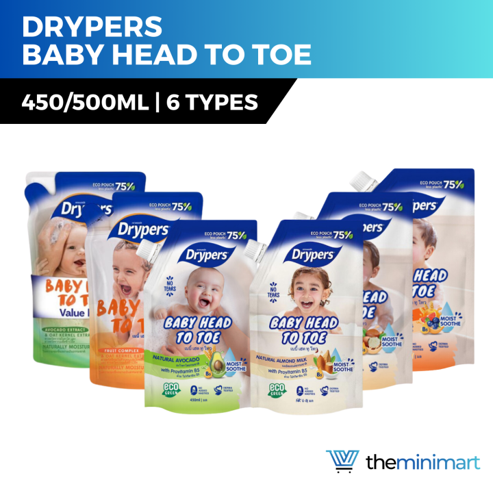 Drypers Baby Head to Toe Refill 450ml/500ml/650ml - Avocado / Fruit ...