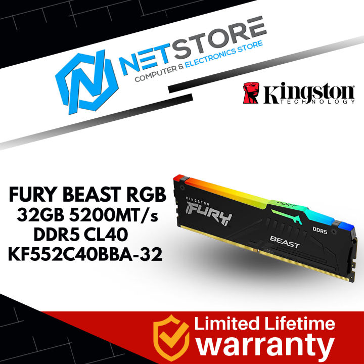 KINGSTON FURY BEAST RGB 32GB 5200MT/s DDR5 CL40 DIMM DESKTOP MEMORY - KF552C40BBA-32 | Lazada