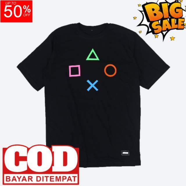[BISA COD] KAOS GAMBAR TOMBOL PLAYSTATION READY SIZE S-XXL KAOS TULISAN ...