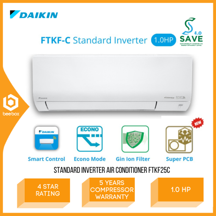 Daikin Standard Inverter Air Conditioner FTKF R32 1.0HP 4 Star Rating Aircond FTKF25C FTKF25CLF ...