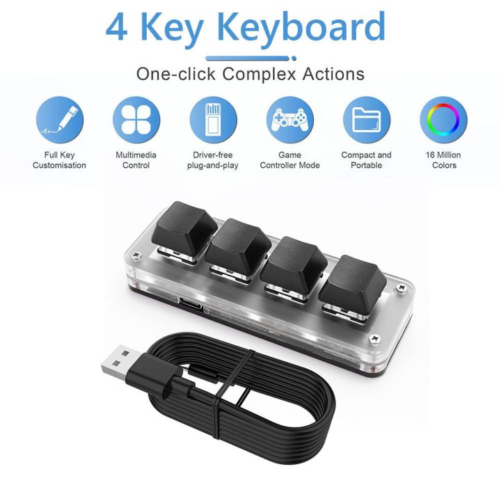 USB Programming Macro Custom Knob Keyboard RGB 3 Key + 1 Knob / 4 Keys Copy Paste Mini Button ...