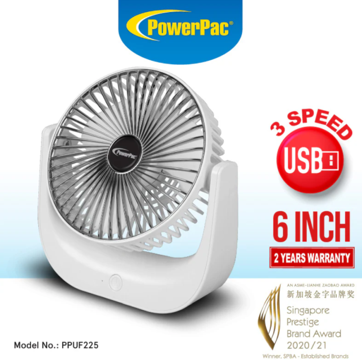 PowerPac USB, Desk , Portable, Rechargeable Fan with 3 Speed Setting ...