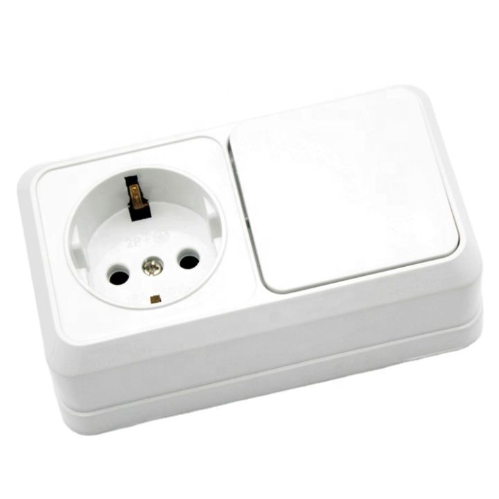 1pcs Horizontal model Surface type Wall Switch with Schuko Socket ...