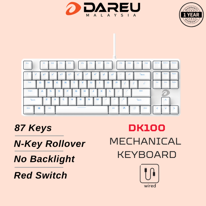 DAREU DK100 [RED SWITCH] MINIMALIST 87 Keys Compact Gaming Keyboard Wired White Backlight ...