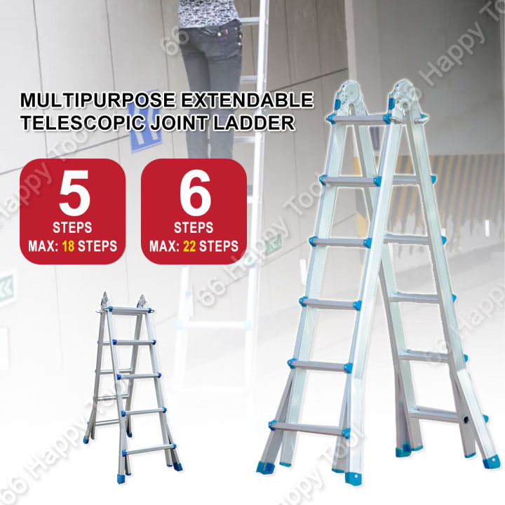 Multipurpose Aluminium Telescopic Ladder Extension 5 / 6 Steps Aluminum Extendable Folding Step ...