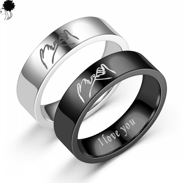 Cool Simple Hand in Hand Couple I Love You Titanium Silver Black ...