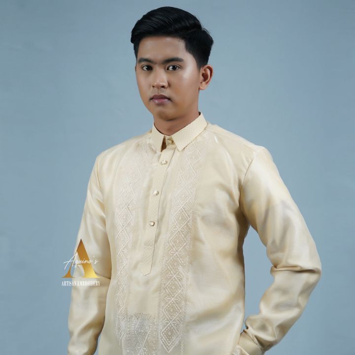 AQUINO'S ARTISAN EMBROIDERY Barong Tagalog for Men Piña Organza MBO0622 ...