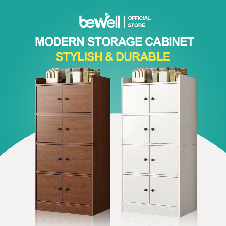 Bewell Wooden Storage Cabinet With Doors 4 Layers Bookcase Locker Utility Cabinet Bookshelf ...