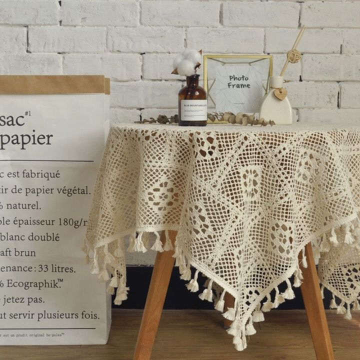 HJKL วินเทจ สี่เหลี่ยมมุมฉาก พร้อมพู่ห้อย โต๊ะกาแฟ โครเชต์ถักโครเชต์ ...