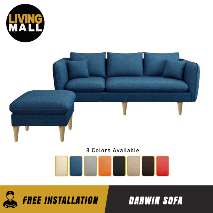 LIVING MALL Darwin Modern Fabric and Leather 3-Seater Sofa Set with Stool in 8 Colour | Lazada ...