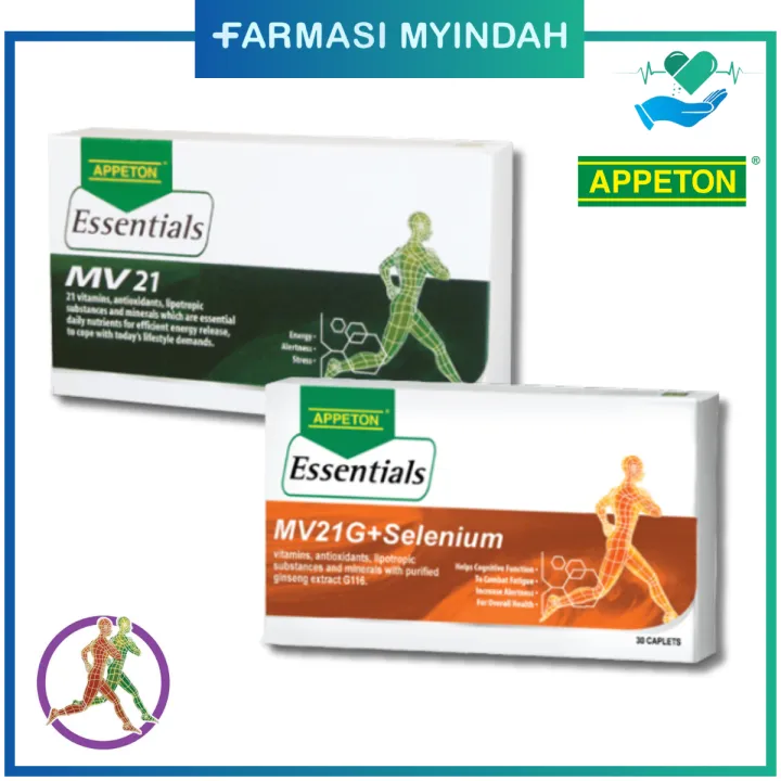 Appeton Essentials MV21 / MV21G + Selenium 30 Cap | Lazada