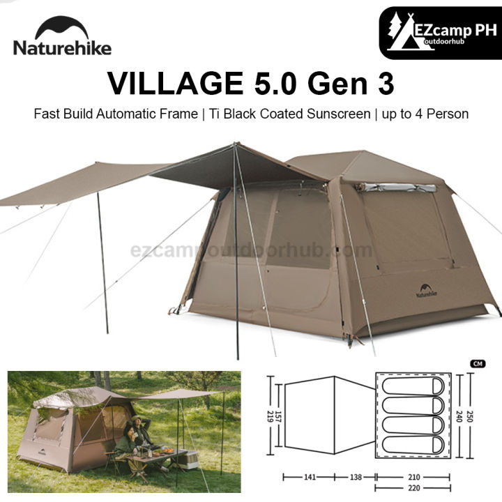 Naturehike VILLAGE 5.0 Gen 3 Fast Build Automatic Tent 1 Bedroom 1 Living Room Extended Canopy ...