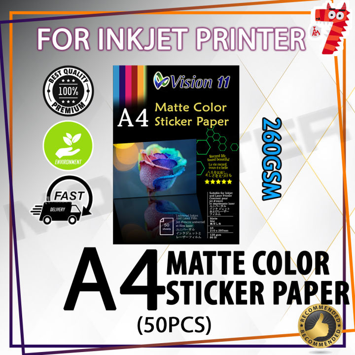 A4 Matte Colour Sticker Paper 260gsm (50pcs/pkt) Red | Lazada