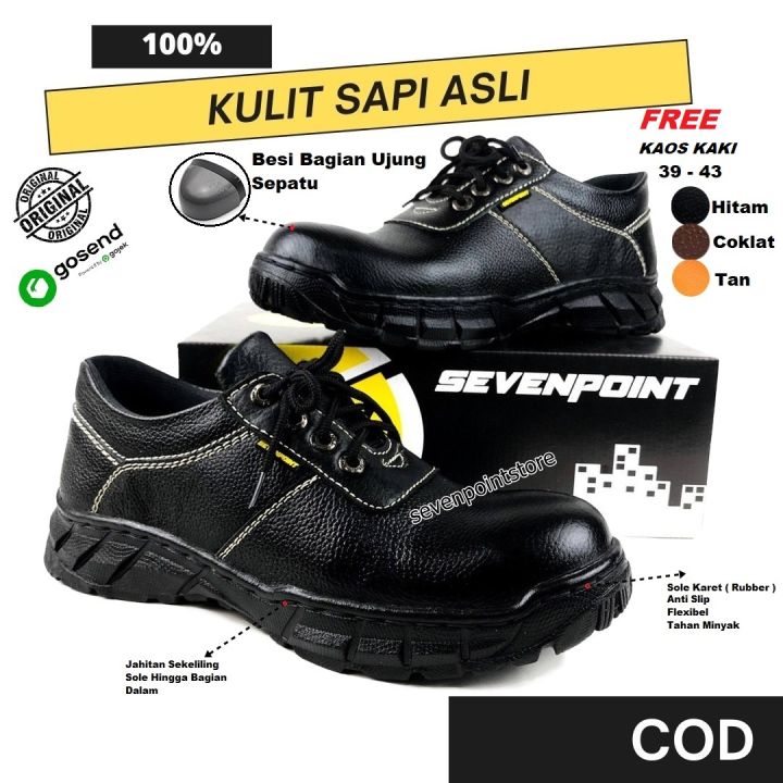 Sepatu Safety Pria Kulit Sefty Shoes Cowok Tali Safty Septi Lapangan ...