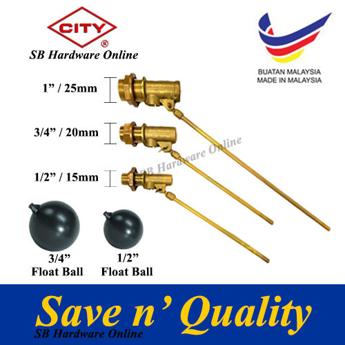 CITY BRASS FLOAT VALVE (1/2“, 3/4“, 1”) FOR WATER TANK & POLY FLOAT BALL (1/2“, 3/4“) | Lazada