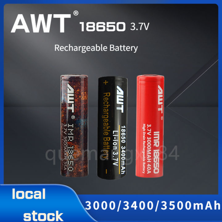 AWT 18650 3000mAh/3400mAh/3500mAh Battery High Firing3.7V Rechargeable ...