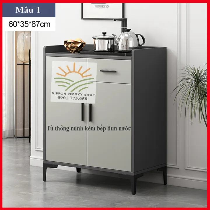 Tủ trà KÈM BẾP ĐUN NƯỚC TỰ ĐỘNG 60x35x87cm, 2 cánh + 1 ngăn kéo, tủ bếp ...