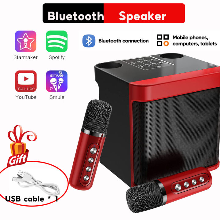 Mini portable speaker Karaoke bluetooth speaker with microphone wireless dual microphone speaker ...