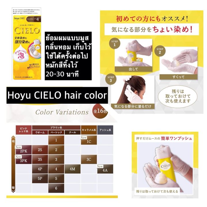 Hoyu CIELO Premium Dye-Free Hair Color Mousse 16 Shades - Easy One-Step ...