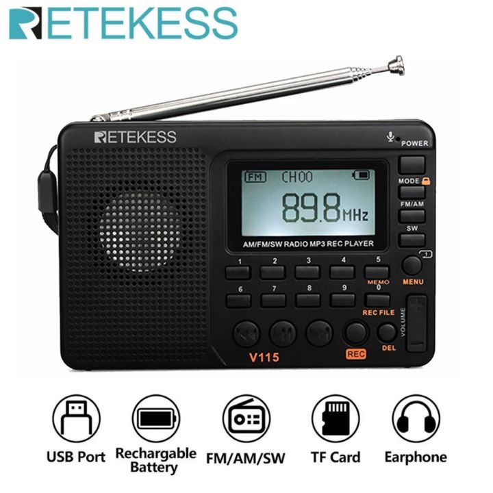 Retekess V115 FM AM SW Portable Digital Radios Rechargeable Radio ...