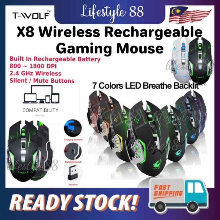 *High Quality* X8 Rechargeable Wireless Gaming Mouse Silent LED Backlit ...