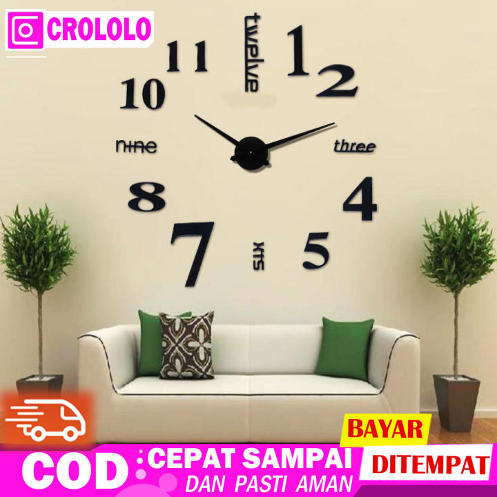 Jam Dinding Besar DIY Jumbo Giant Wall Clock 50-60cm Model English Word ...