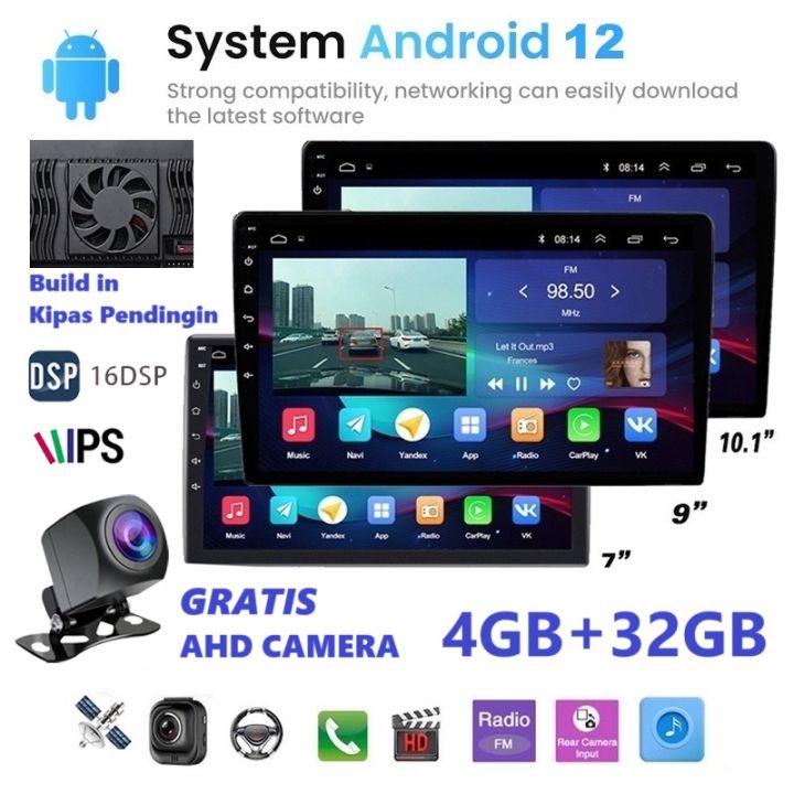 Head Unit Android 12 Double Din 7 Inch 9 Inchi 10 Inci RAM 4GB+32GB ROM ...