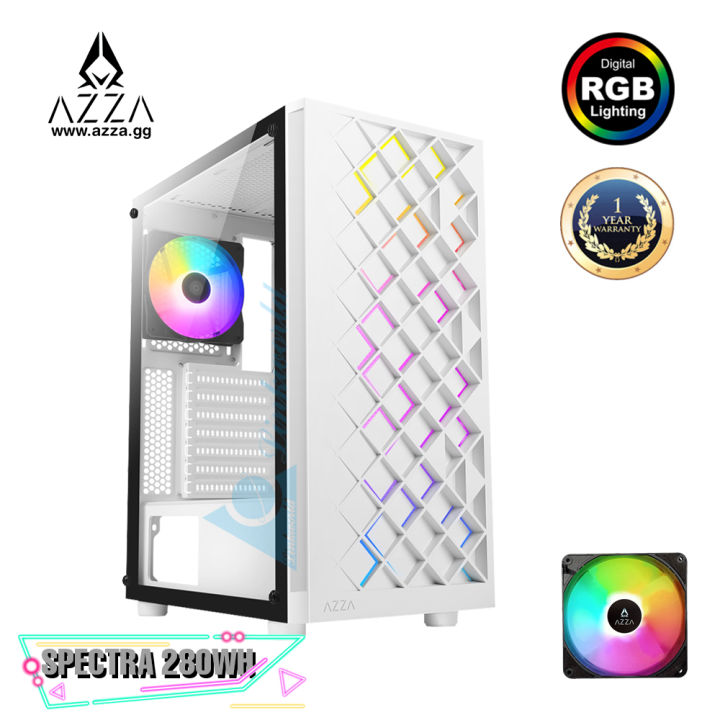 AZZA ATX Mid Tower Tempered Glass ARGB Gaming Case SPECTRA 280W - White | Lazada.co.th