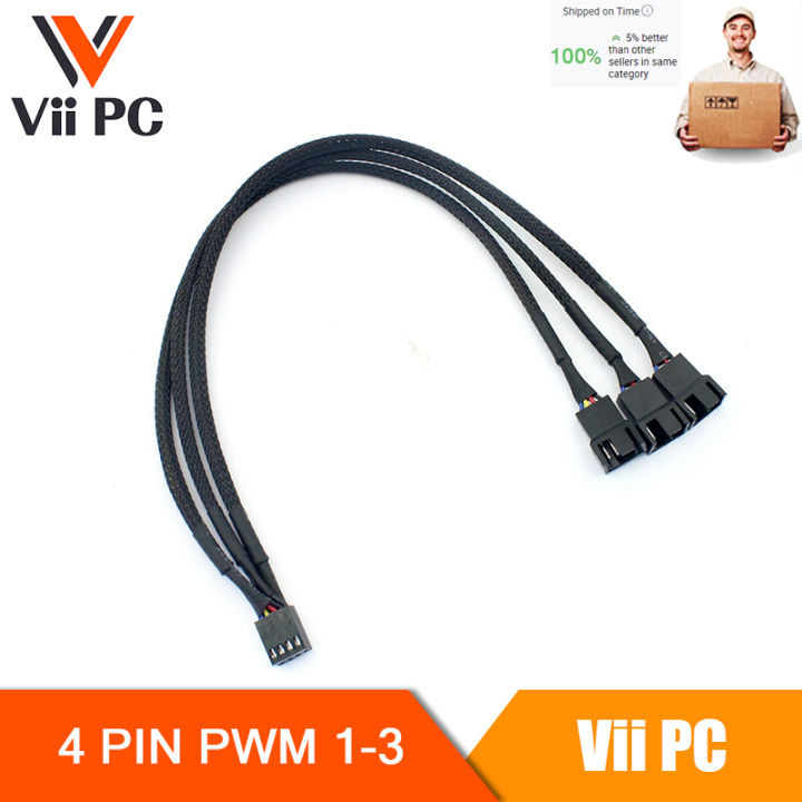 Vii PC 4 pin PWM Fan Cable 1 to 3 Ways Splitter Black Sleeved Extension ...