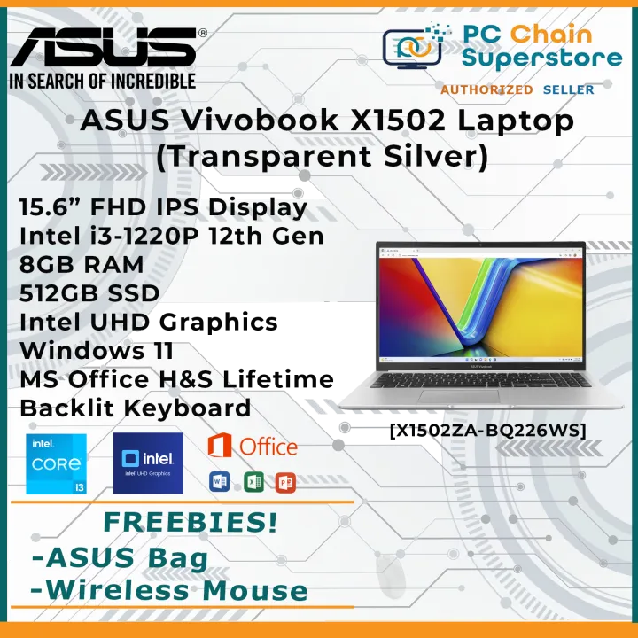 ASUS Vivobook X1502ZA-BQ226WS Transparent Silver Laptop - 15.6" Full HD ...