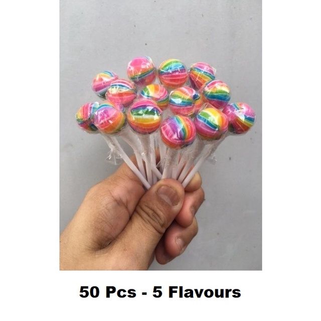 (30 Flavours) 50 Pcs Mini Lollipop Ball Candy Assorted Rainbow Fruit/ Soccer/ Planet/ Mix Fruit ...