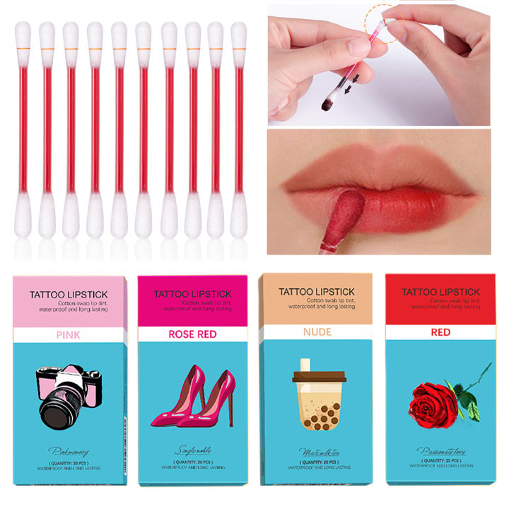 20 pcs/set Cotton Swab Lipsticks Portable Lipsticks Waterproof Tattoo ...