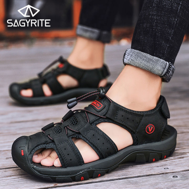 Sagyrite Big Size 38 48 Mens Sandals Summer Beach Sandals For Men Outdoor Genuine Leather